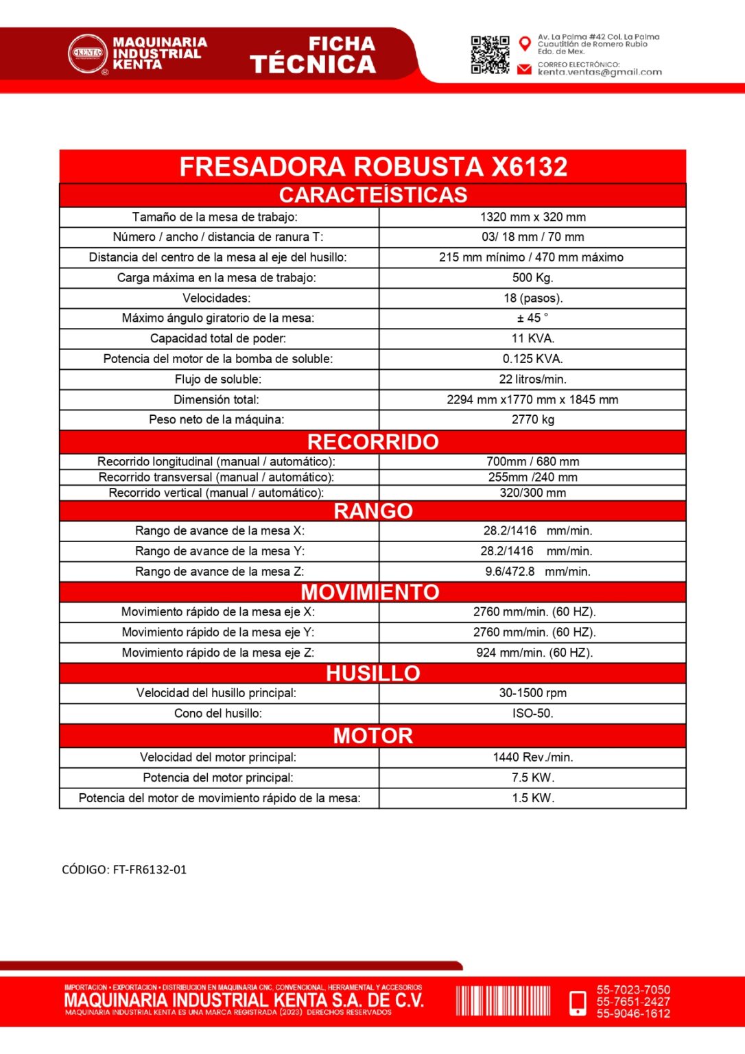 FRESADORA UNIVERSAL ROBUSTA X6132 - Maquinaria Industrial KENTA