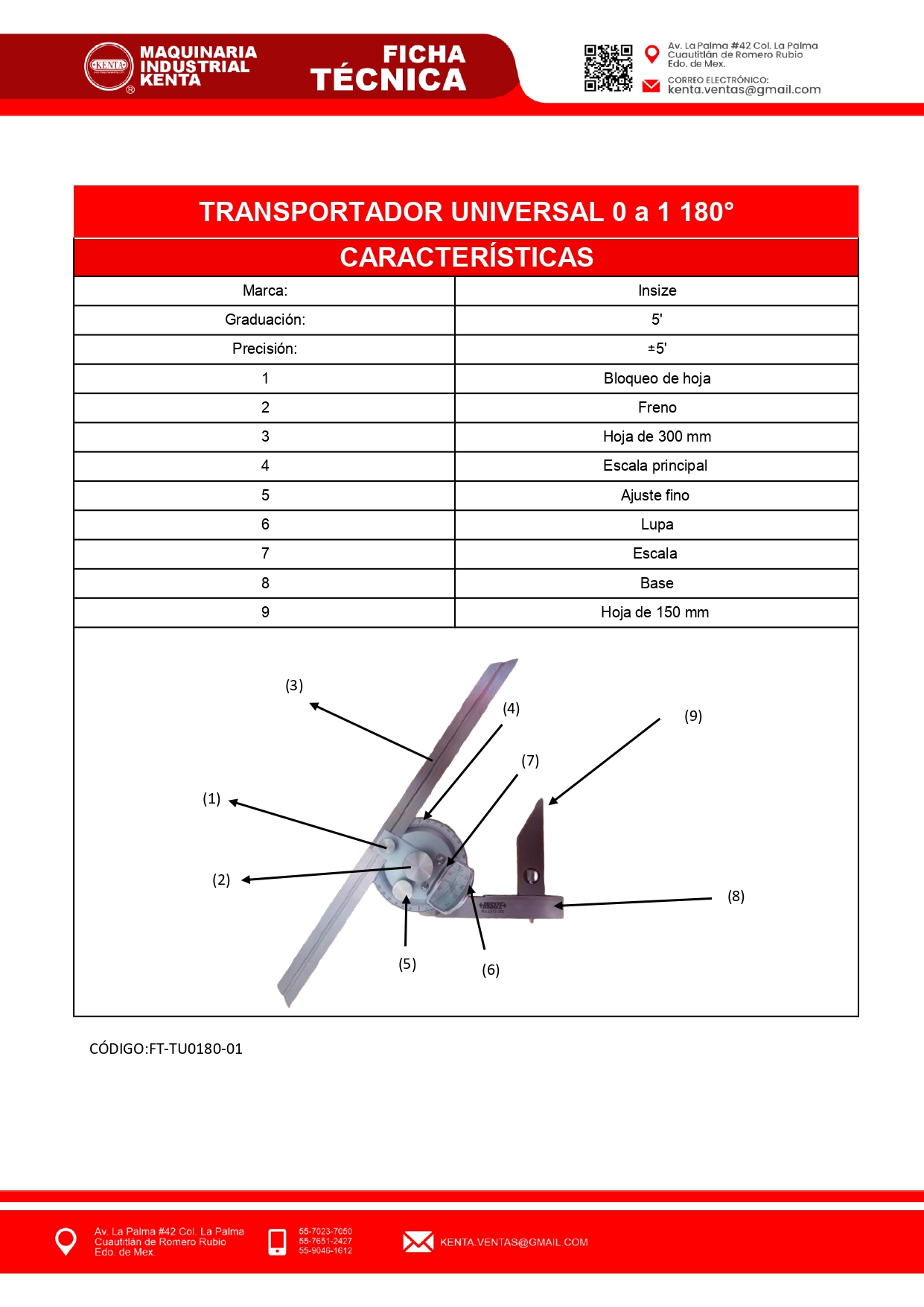 TRANSPORTADOR UNIVERSAL 0 a 180° - Maquinaria Industrial KENTA